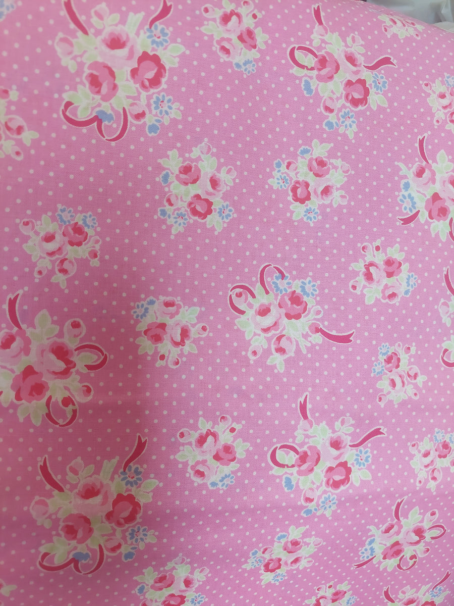 Flower Sugar cotton fabric by Lecien 31378-20 Ribbons and Roses pink ...