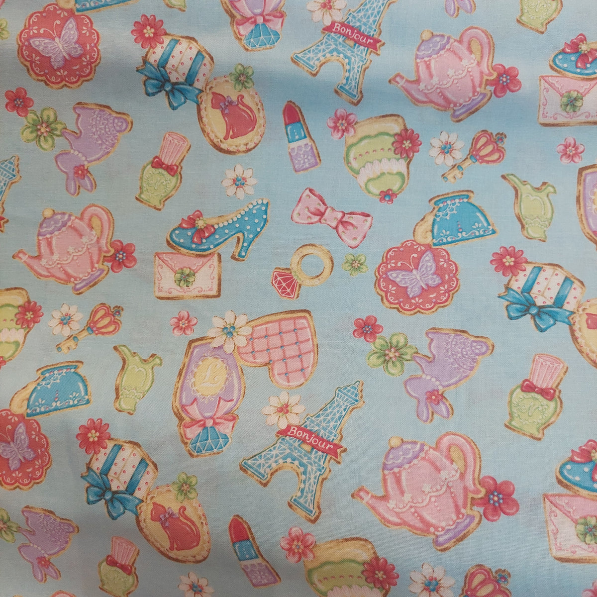 Afternoon Tea cotton fabric by Cosmo AP35407-2C Blue background – Rose ...