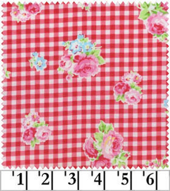 Flower Sugar cotton fabric by Lecien 30748-30 Roses on Red Gingham ...