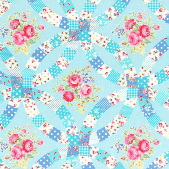 Flower Sugar cotton fabric by Lecien 31025-70 Double Wedding Ring Blue ...