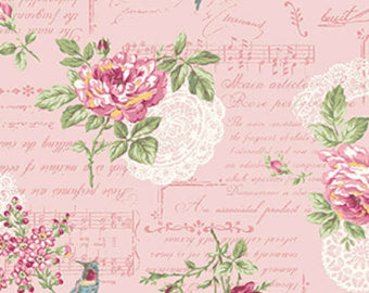 Ruru Roses cotton fabric by Quilt Gate Ru2200-14B Pink Music Roses ...